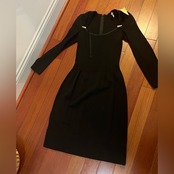 St. John | Dresses | Vintage Stjohn Sweater Dress Black With Gold ...